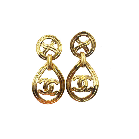 CHANEL | Jewelry | Chanel Vintage Gold Plated Round Cross Cc Tear Drop ...